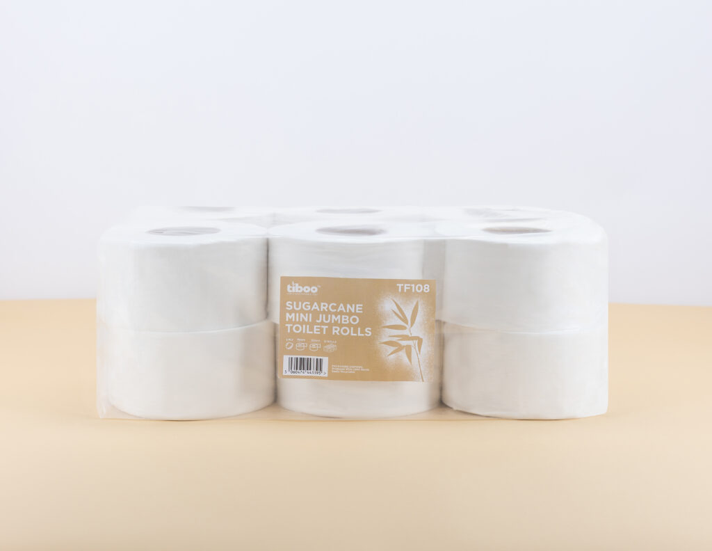 2x Sugarcane Mini Jumbo Toilet Rolls 12x150mtr 2PLY 76mm Core | Tiboo