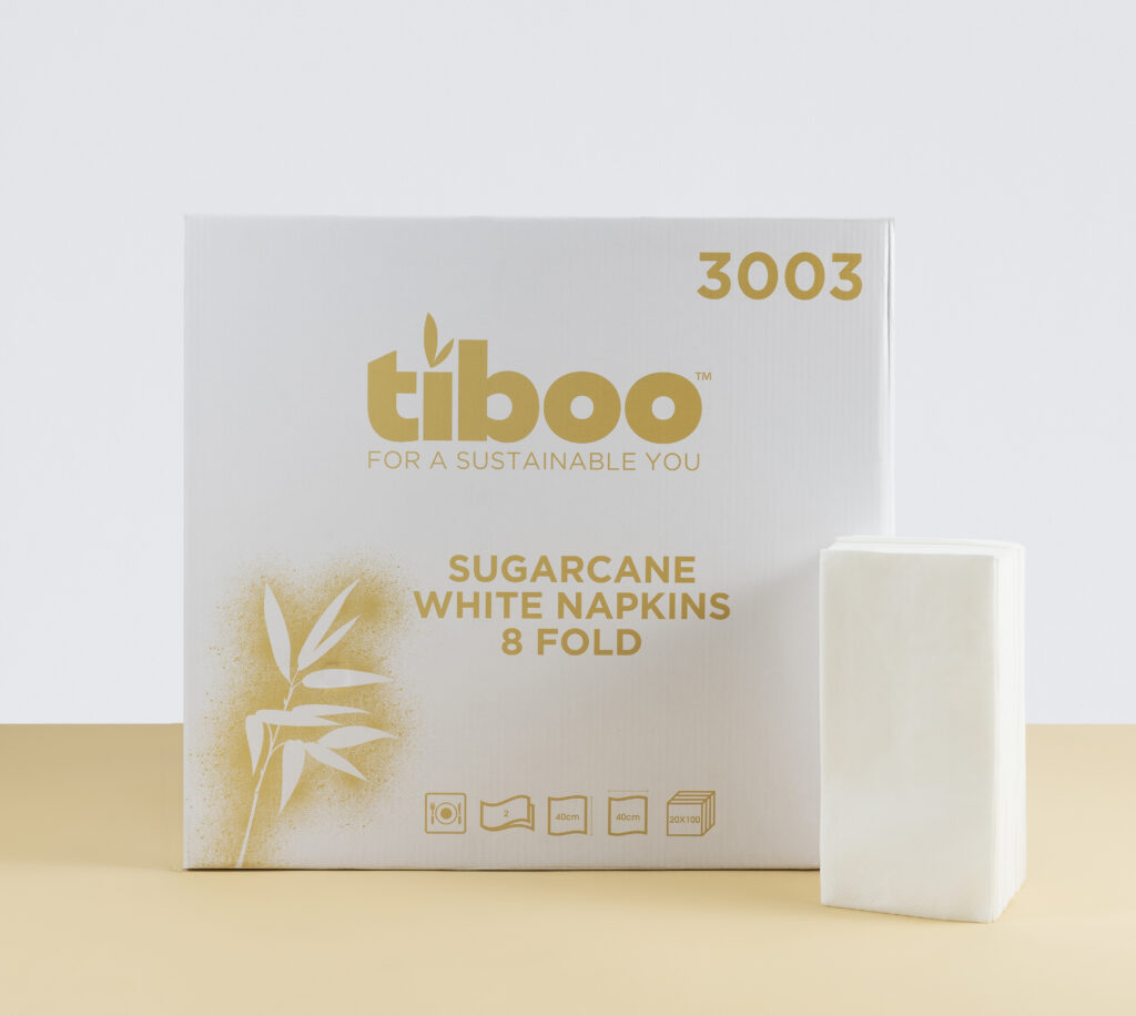 Sugarcane 2ply White Dinner Napkins 40cm x 40cm 8 Fold 20x100 | Tiboo